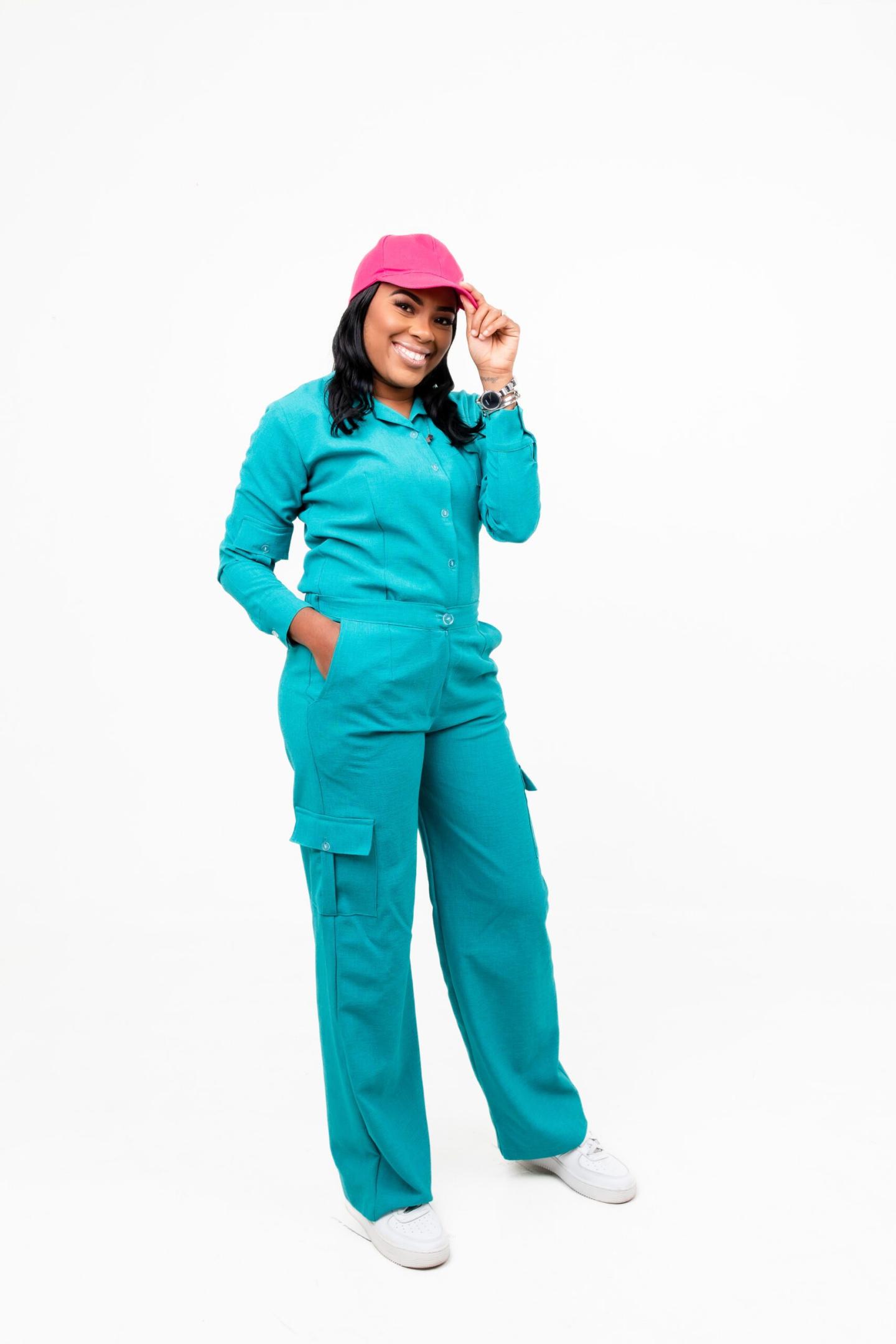 “Pacific” Turquoise Cargo Pants Set – Clothed By Sarah